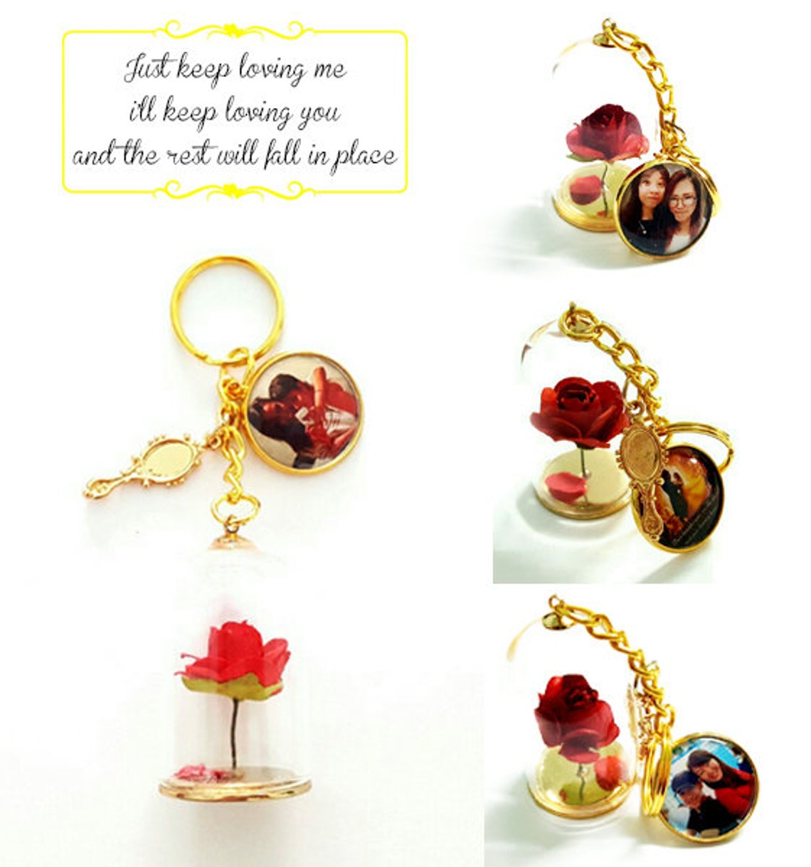 Custom Beauty and the Beast Rose Keychains - Etsy