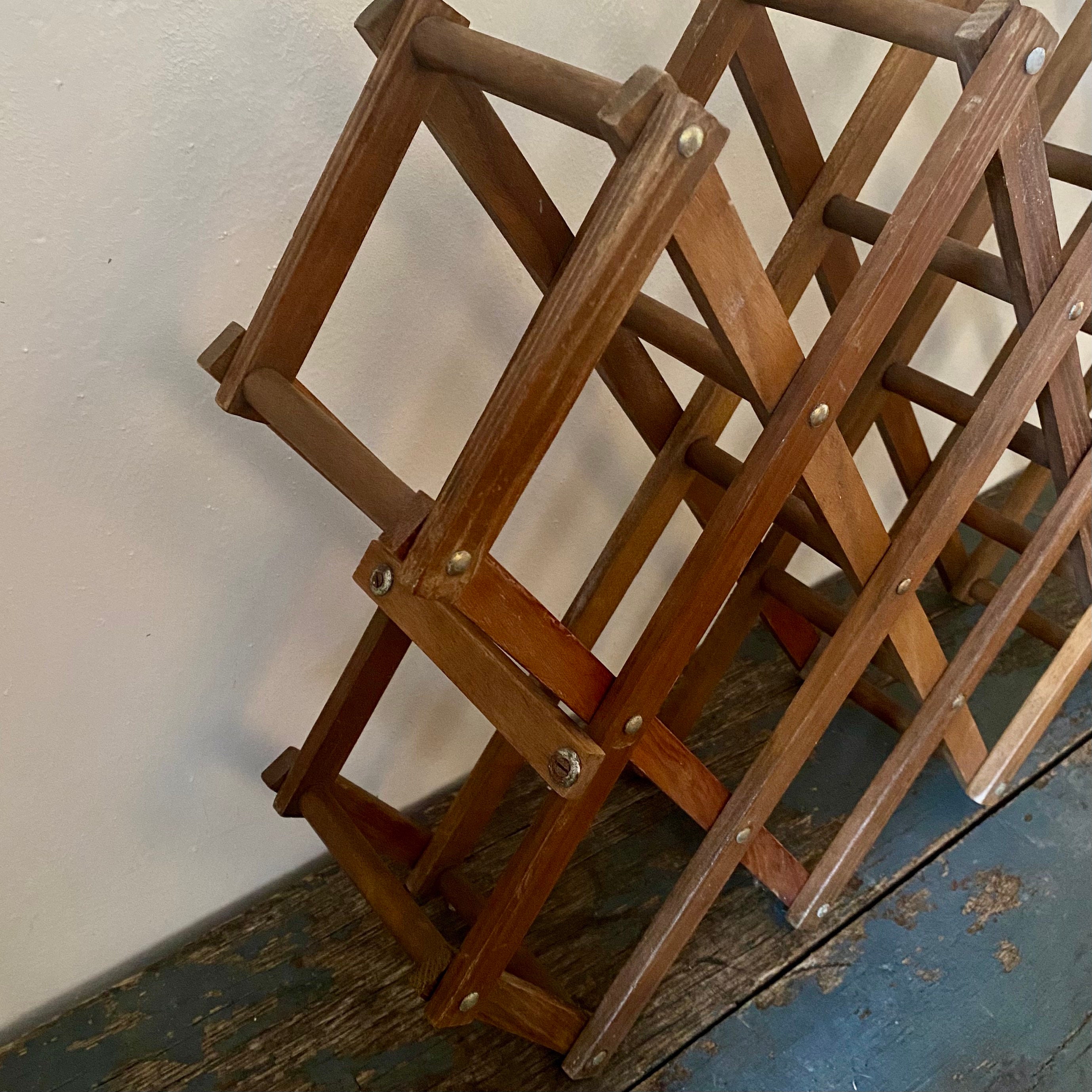 Large Vintage Wooden Wine Rack Mid-Century Accordion Folding Rustic ...