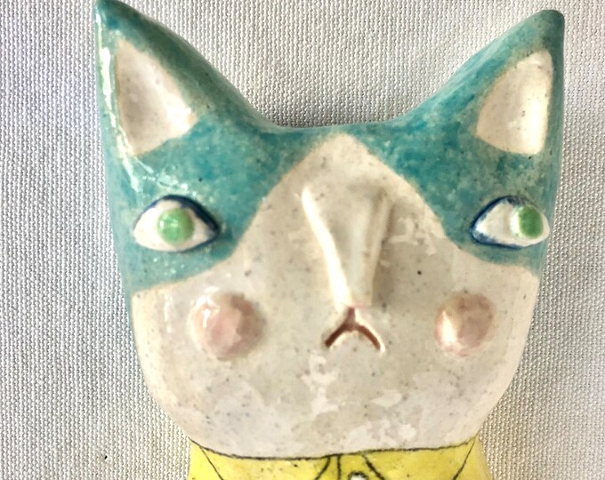 Ceramic Cat Wall Pocket Cat With Yellow Sweater Wall Vase Handmade ...