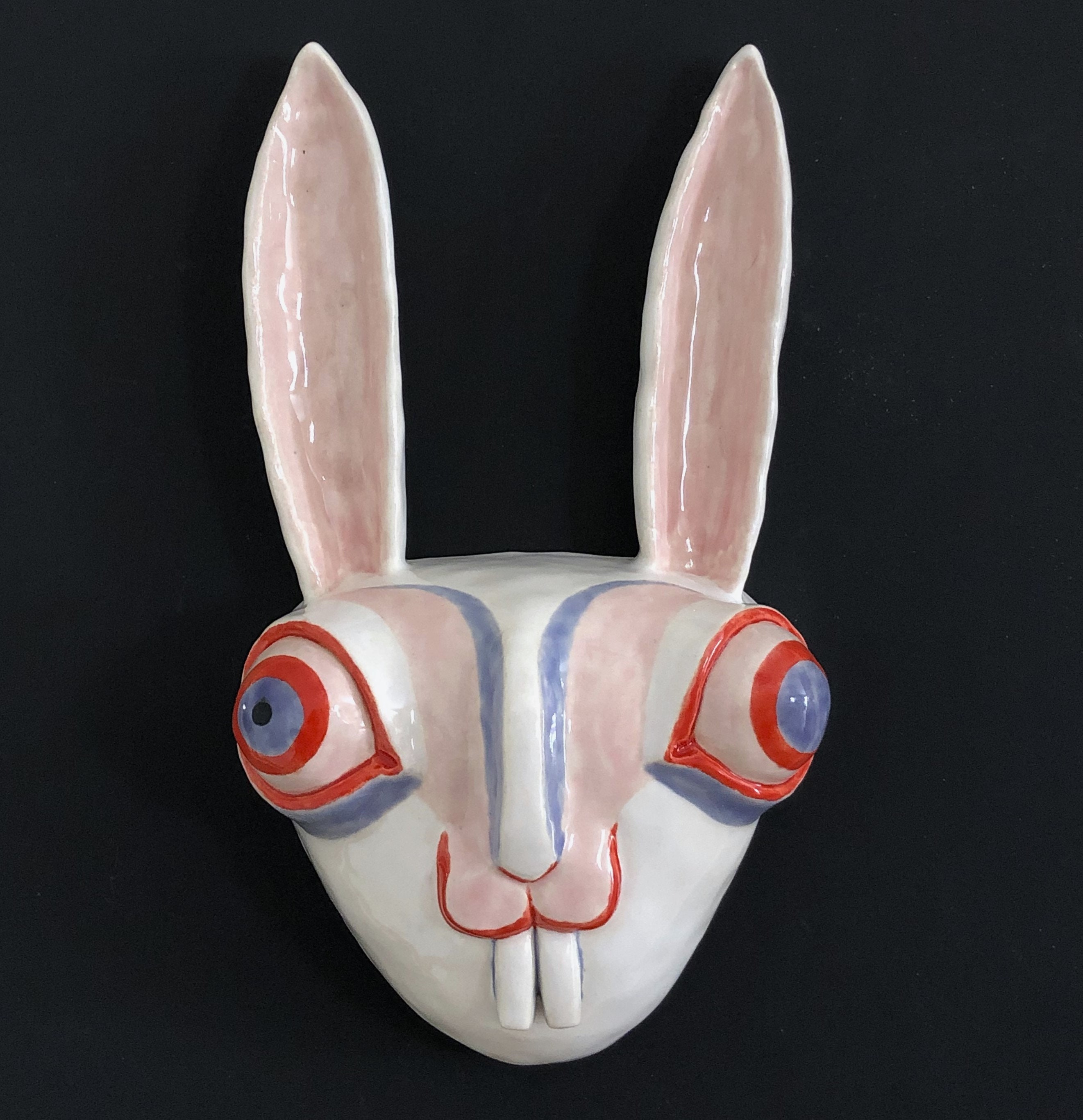 Bug-eyed Bunny Ceramic Wall Plaque Scary White Rabbit Killer Bunny ...