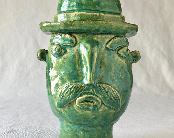 SUGAR DADDY Handmade Ceramic Sugar Bowl Green Sugar Bowl Mustache Man ...