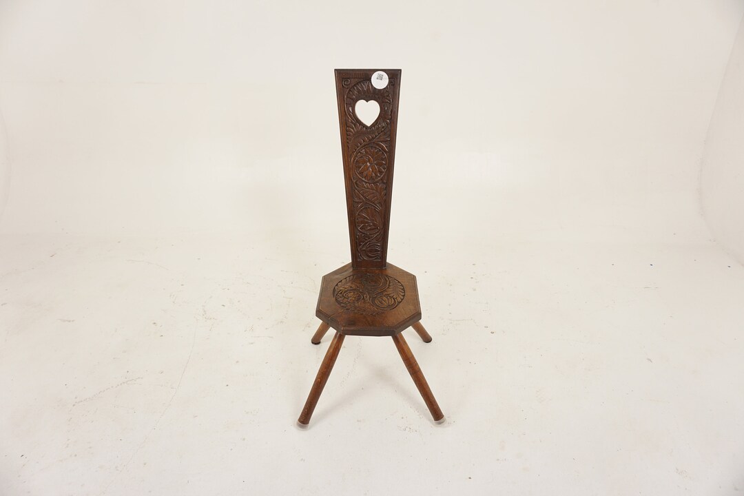 Large Antique Carved Oak Spinning Chair, Hall Chair, Scotland 1880 ...