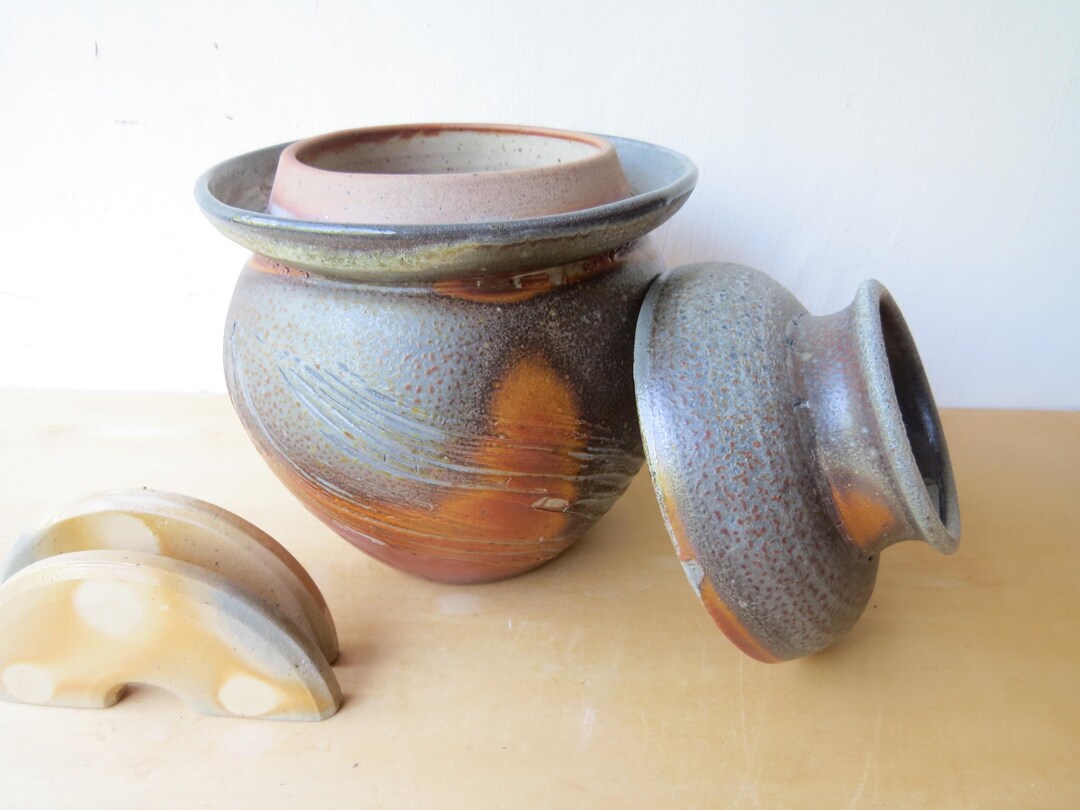 3 Quart Fermentation Crock: Soda Fired Pottery Jar With Lid & Weights ...