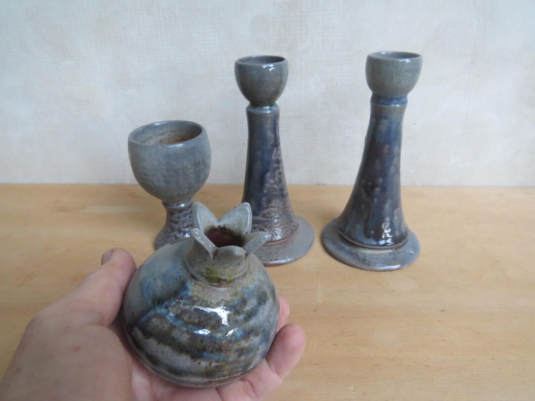 Handmade Ceramic Shabbat Set: Candlesticks, Goblet, Pomegranate, Wood ...