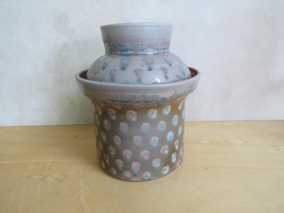 2 Quart Fermentation Crock: Soda Fired Pottery Jar With Lid & Weights ...
