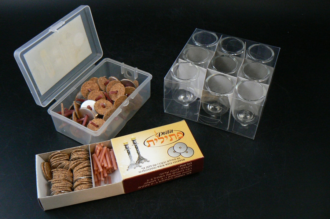 Glass / Plastic Cups and Wicks for Oil Burning Hanukkah Menorah and ...