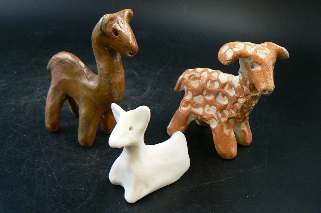 Whimsical Ceramic Miniature Animals: Llama Sheep Camel Wood - Etsy