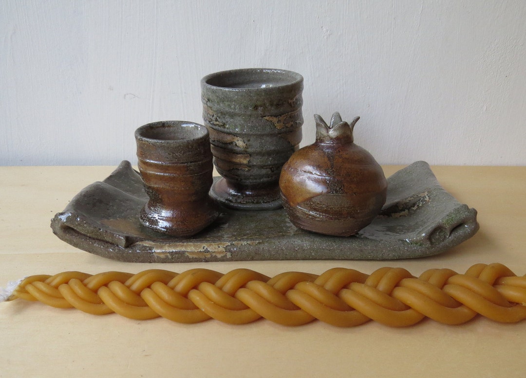 Ceramic Havdalah Set, Rustic Wood and Soda Fired Pottery - Etsy