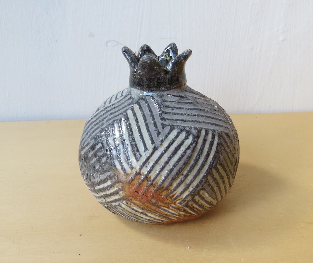 Ceramic Besamim Holder, Pomegranate, Havdalah Spice Box, Bud Vase, Wood ...