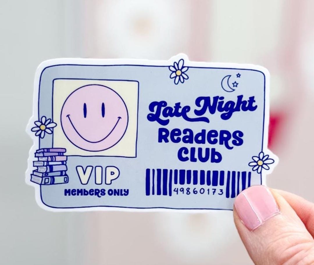Late Night Readers Club Sticker, Smiley Face Reading Sticker, VIP ...