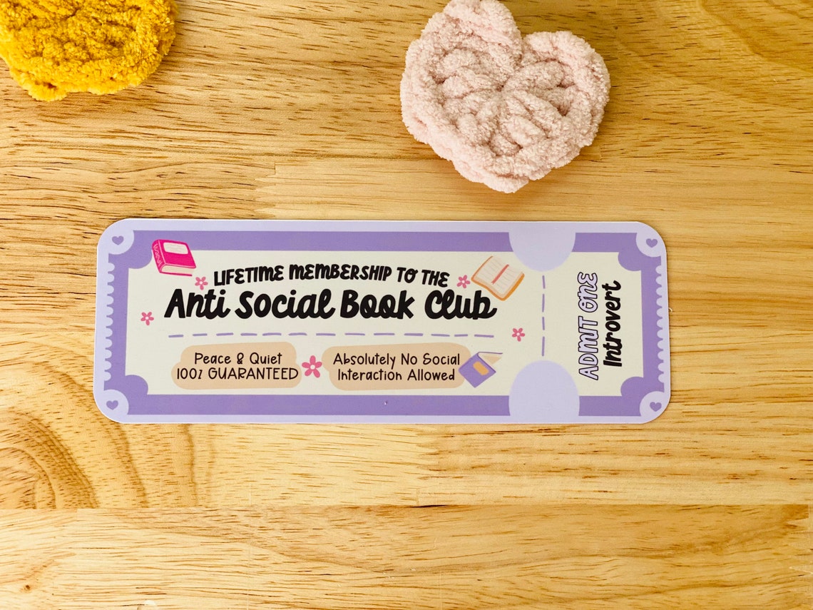 Anti Social Book Club Bookmark, Purple Bookmark, Admission Ticket ...