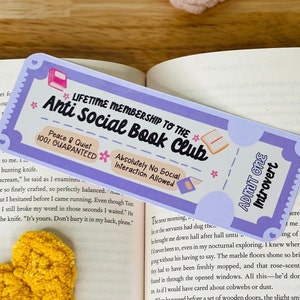 Anti Social Book Club Bookmark, Purple Bookmark, Admission Ticket ...