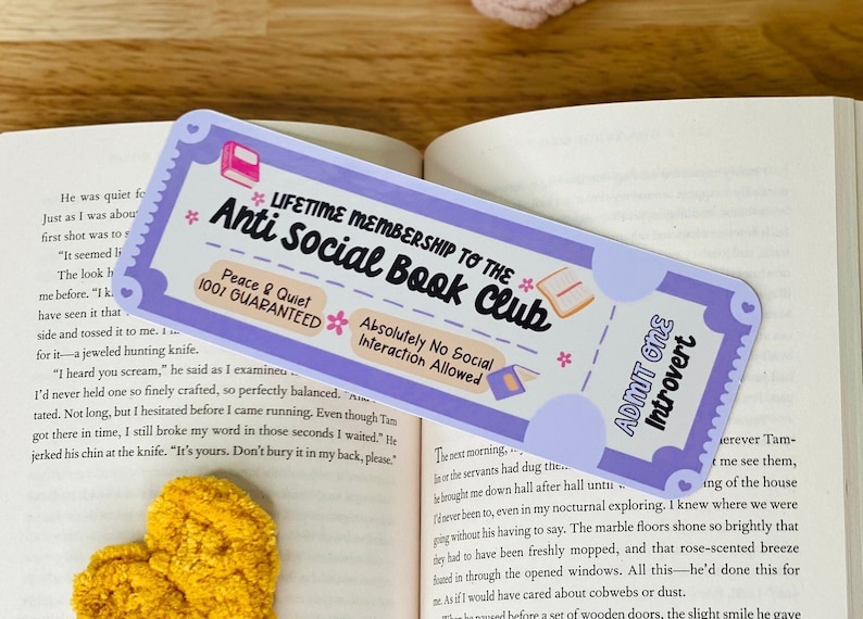 Anti Social Book Club Bookmark, Purple Bookmark, Admission Ticket ...