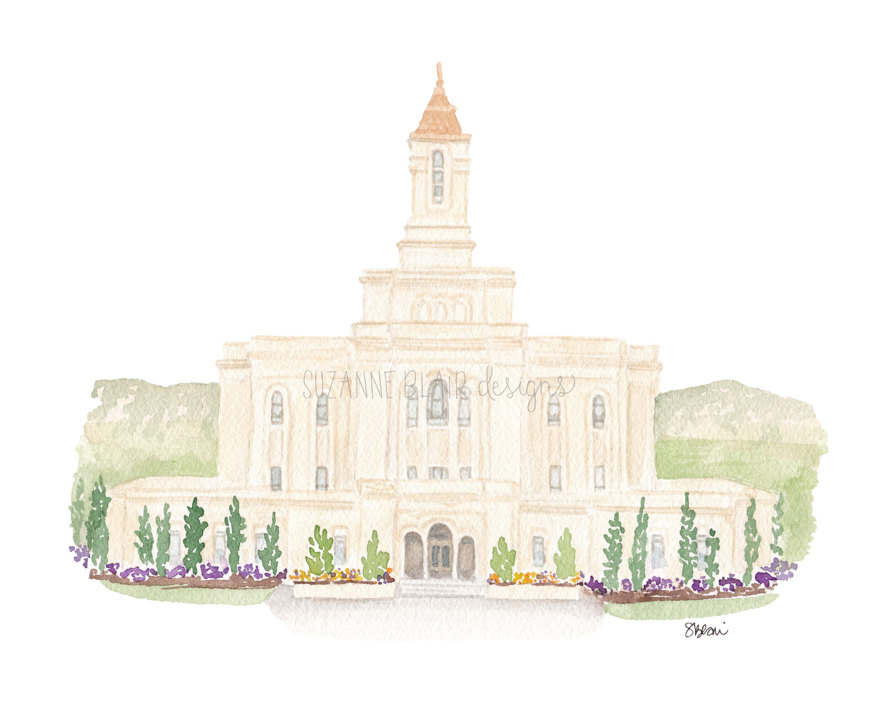 Deseret Peak Tooele Temple Watercolor Print - Etsy