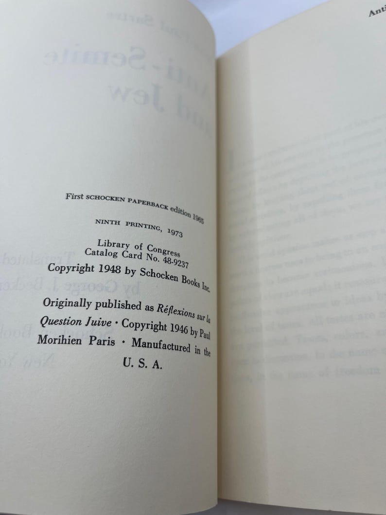 Anti-semite and Jew by Jean-paul Sarte, ; Translated by George J ...