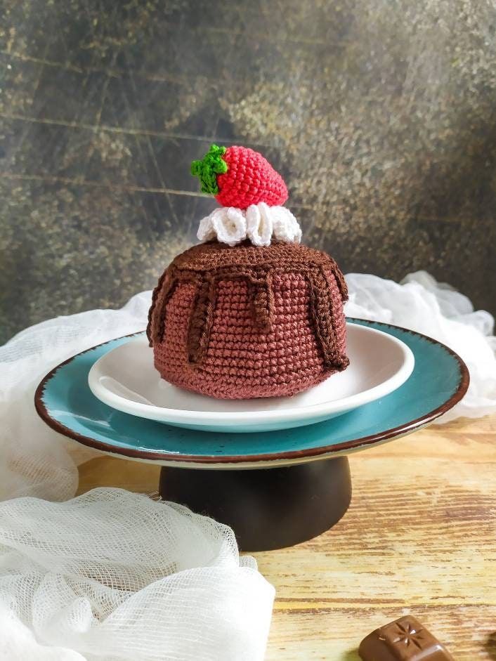 Crochet PUDDING toy with strawberry and whipped cream kids | Etsy