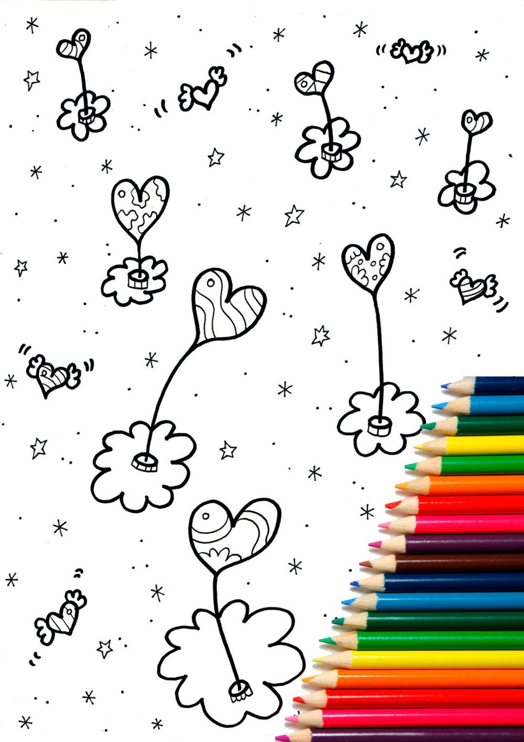 Clouds and Hearts Coloring Page for Adults & Kids | Love Coloring Page ...