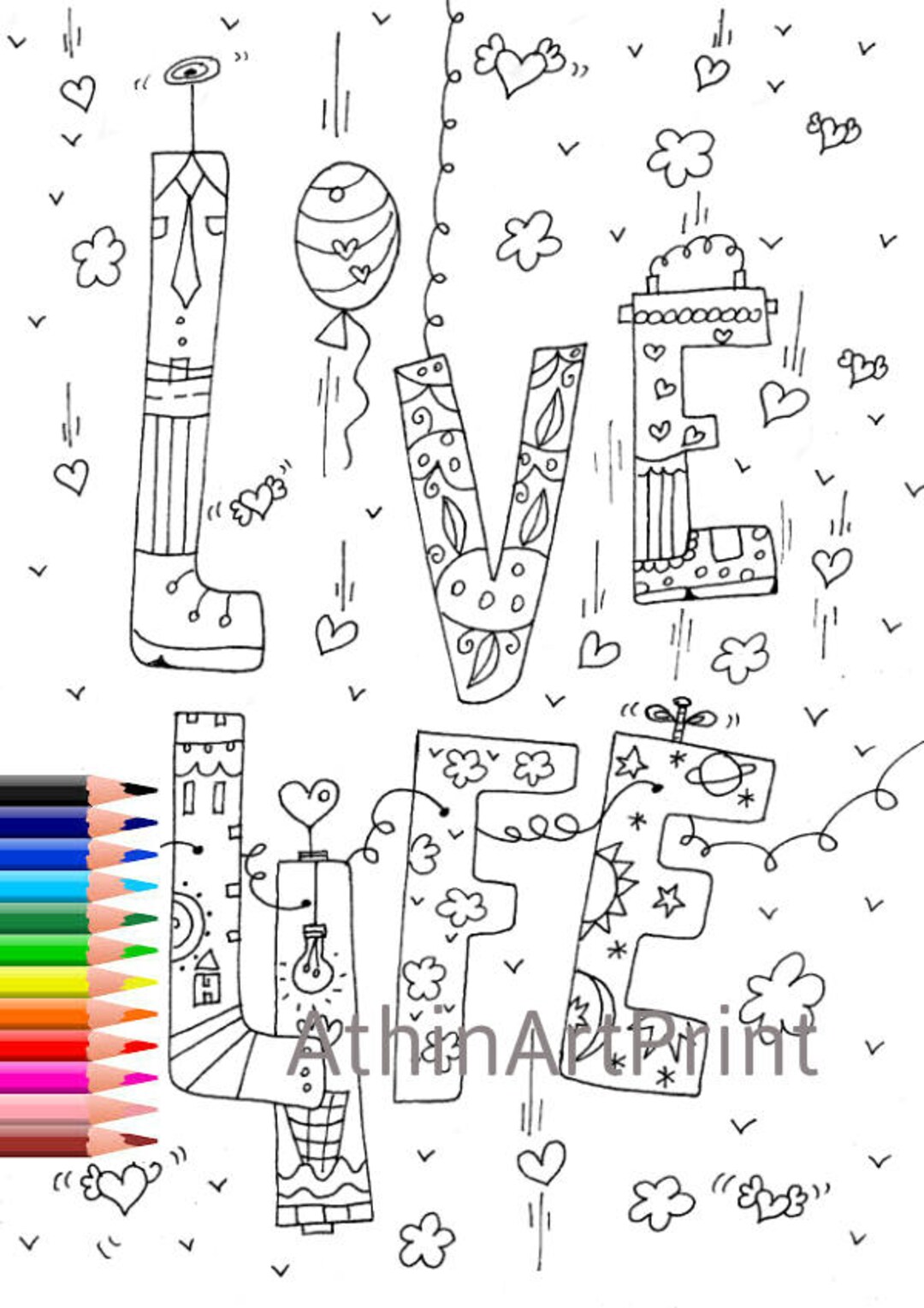 LOVE LIFE! | Adult & Kids Coloring Page - Etsy