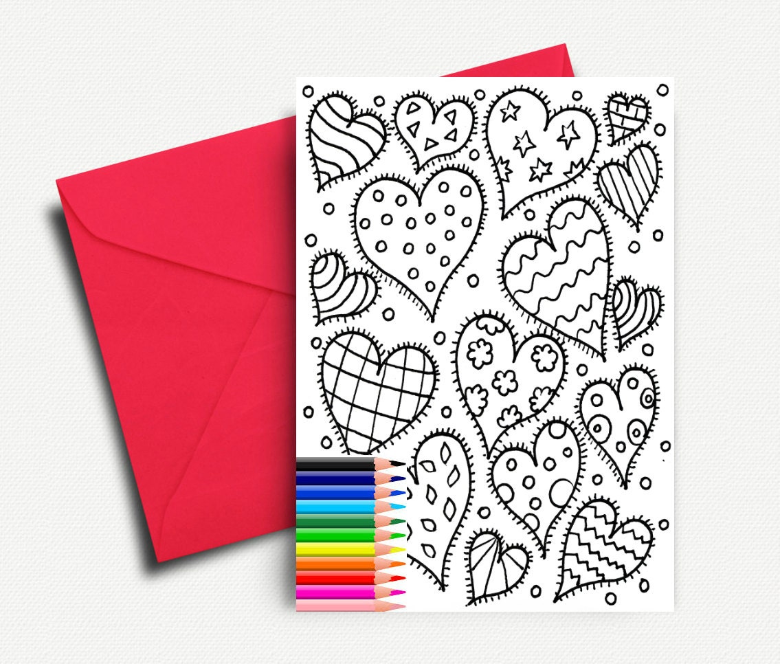 Valentine's Day Card, Coloring Cards, Love Card, Printable Valentine ...