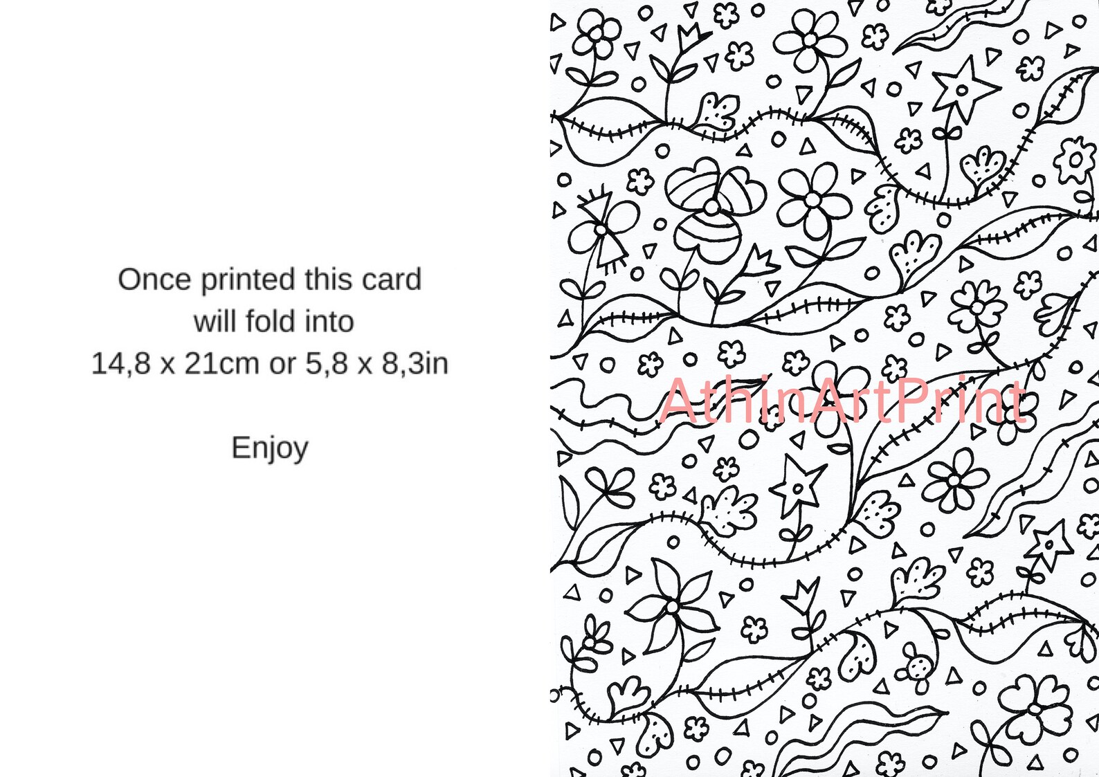 Flowers and Leafs Coloring Card | INSTANT DOWNLOAD - Etsy
