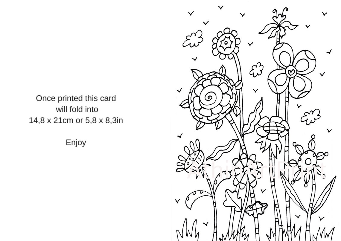 Printable Card, Adult Coloring Cards, Coloring Cards, Blank Coloring ...