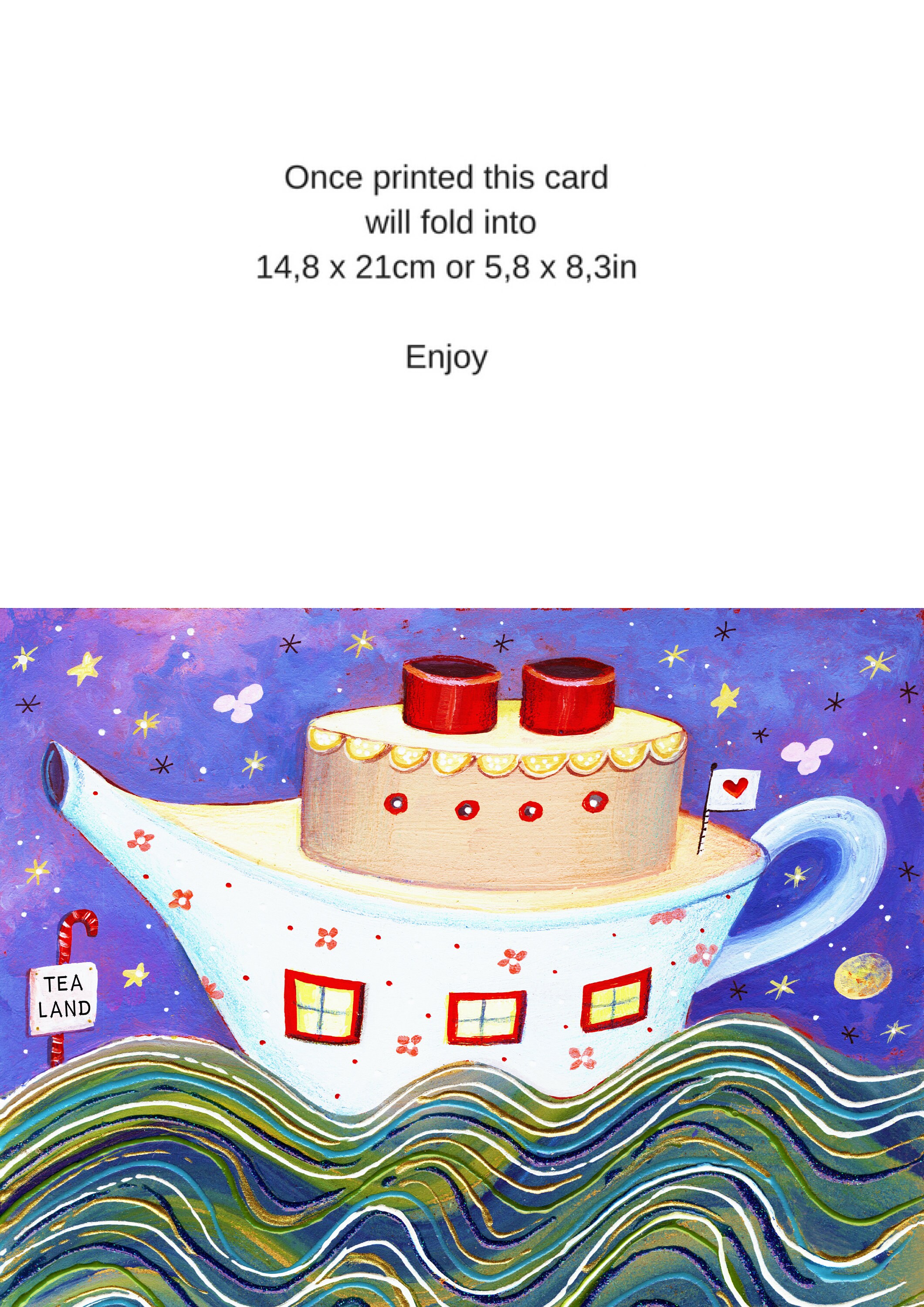 Teapot Boat Whimsical Boat Friendship Card Downloadable - Etsy