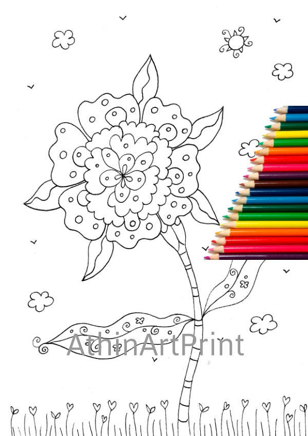 Calming Coloring Page for Adults & Kids Flower in Bloom Digital ...