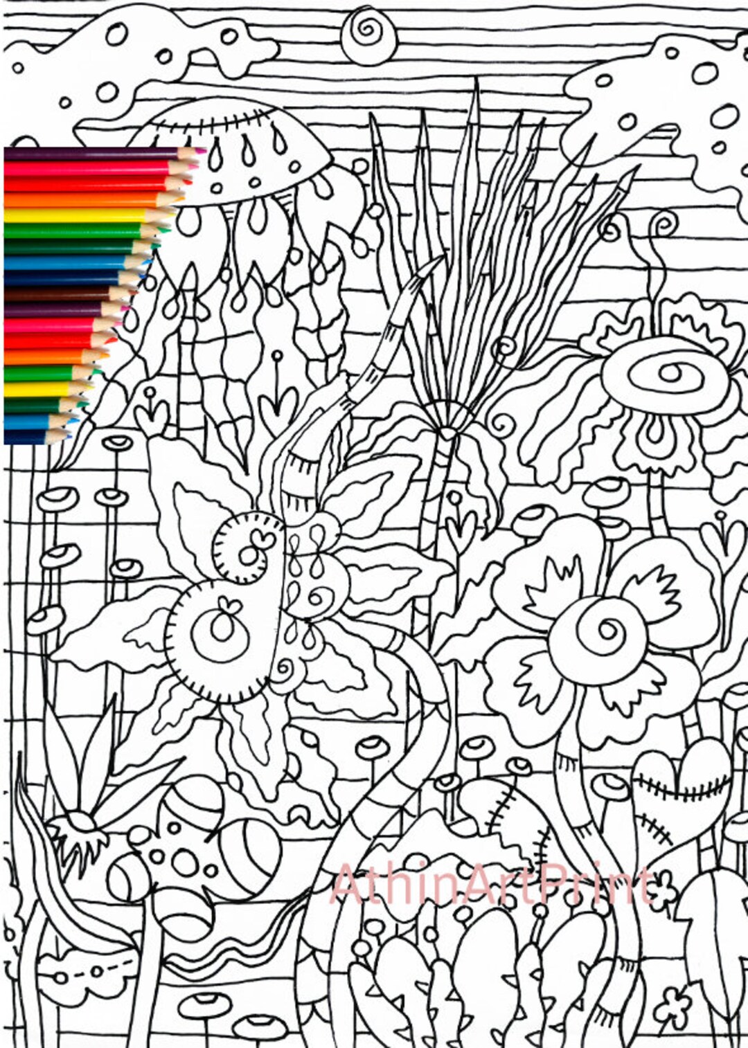 Flower Field Printable Coloring Page for Adults & Kids | INSTANT ...