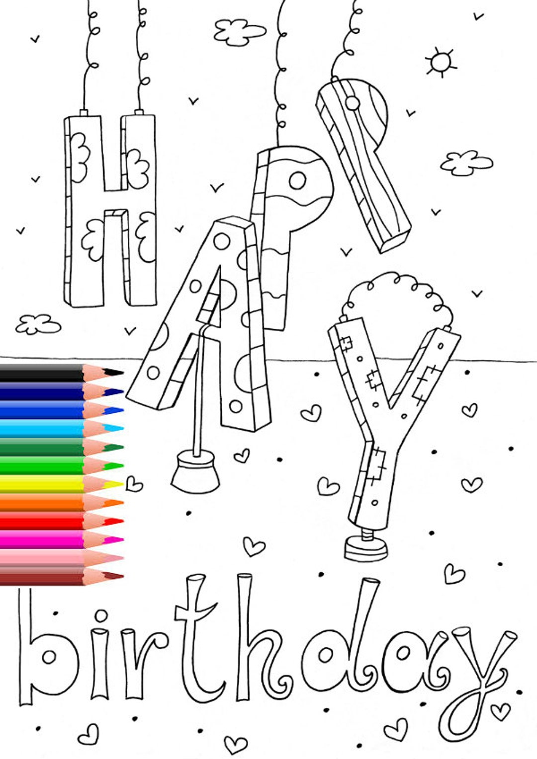 Birthday Coloring Page, Printable Digital Coloring Page, Kids Coloring ...