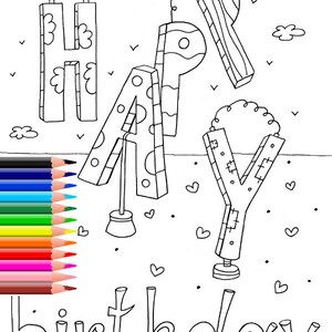 Birthday Coloring Page, Printable Digital Coloring Page, Kids Coloring ...