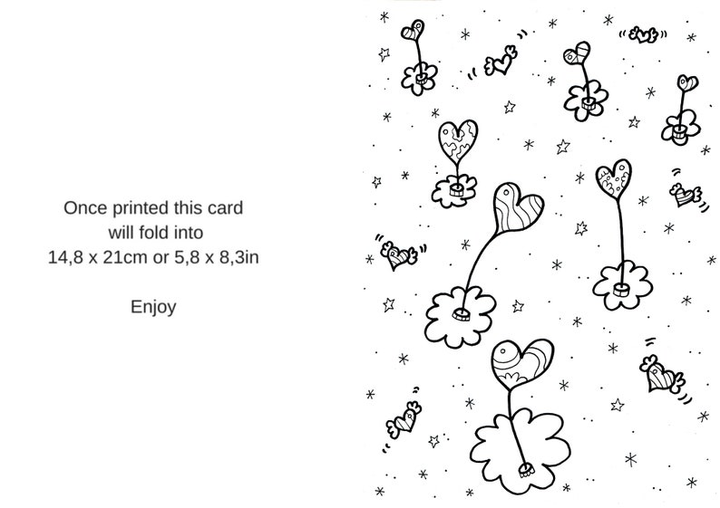 Valentine's Day Coloring Card, Hearts, Clouds, Love Card, Printable ...