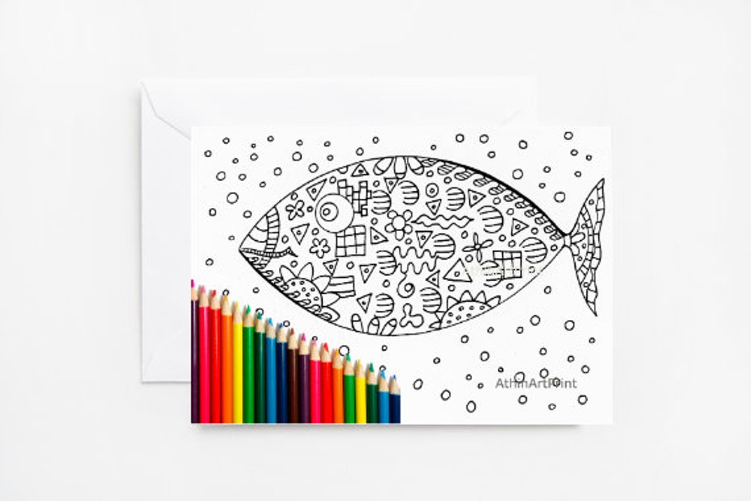 Kids Coloring Cards, Greeting Cards, Fish Coloring, Adult Coloring Card ...