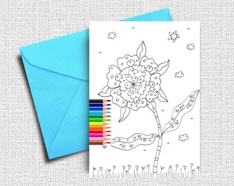 Calming Coloring Page for Adults & Kids Flower in Bloom | Etsy