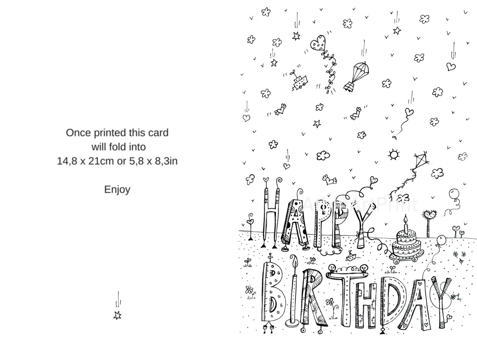 Coloring Card, Happy Birthday Coloring Cards, Adult Coloring Card ...