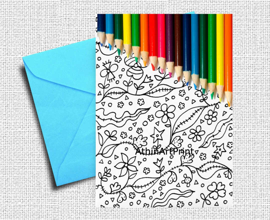 Flowers and Leafs Coloring Card | INSTANT DOWNLOAD - Etsy
