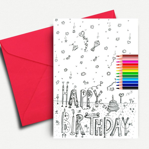 Adult Coloring Birthday Card - Etsy