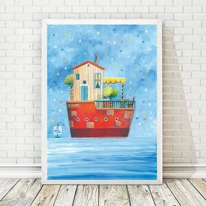 Boat House Printable Art | Wall Decor | Folk Poster | INSTANT DOWNLOAD ...