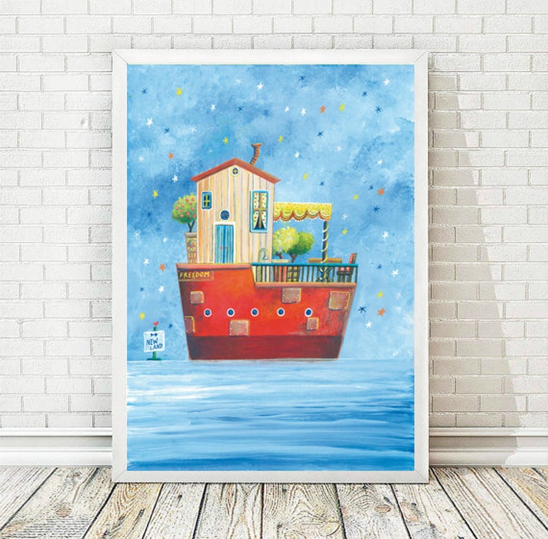 Boat House Printable Art | Wall Decor | Folk Poster | INSTANT DOWNLOAD ...