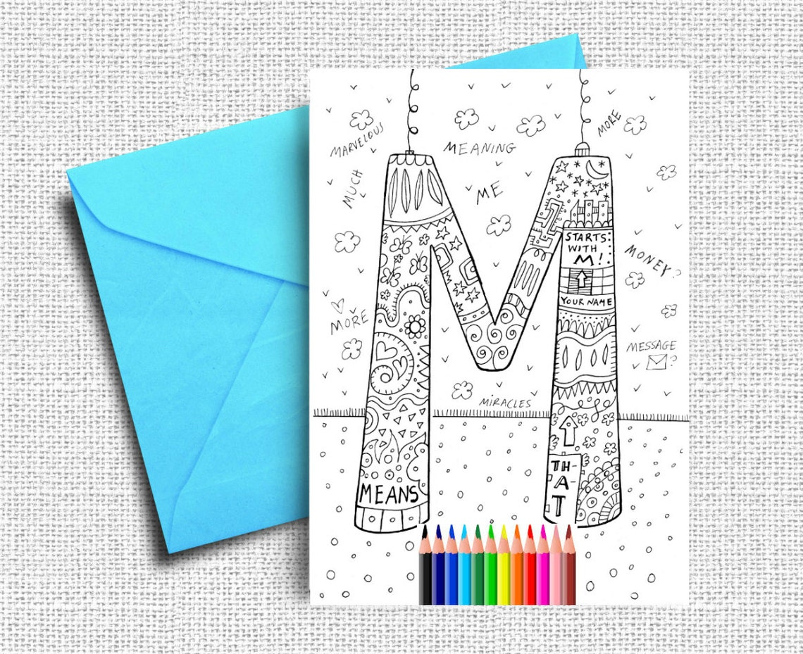 Printable Alphabet Coloring Card for Adults & Kids Mother's Day ...