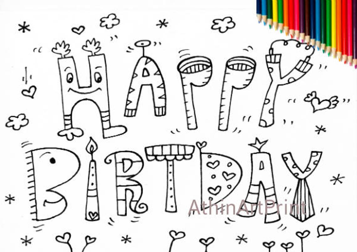Happy Birthday Coloring Page Printable Digital Birthday Coloring Kids ...