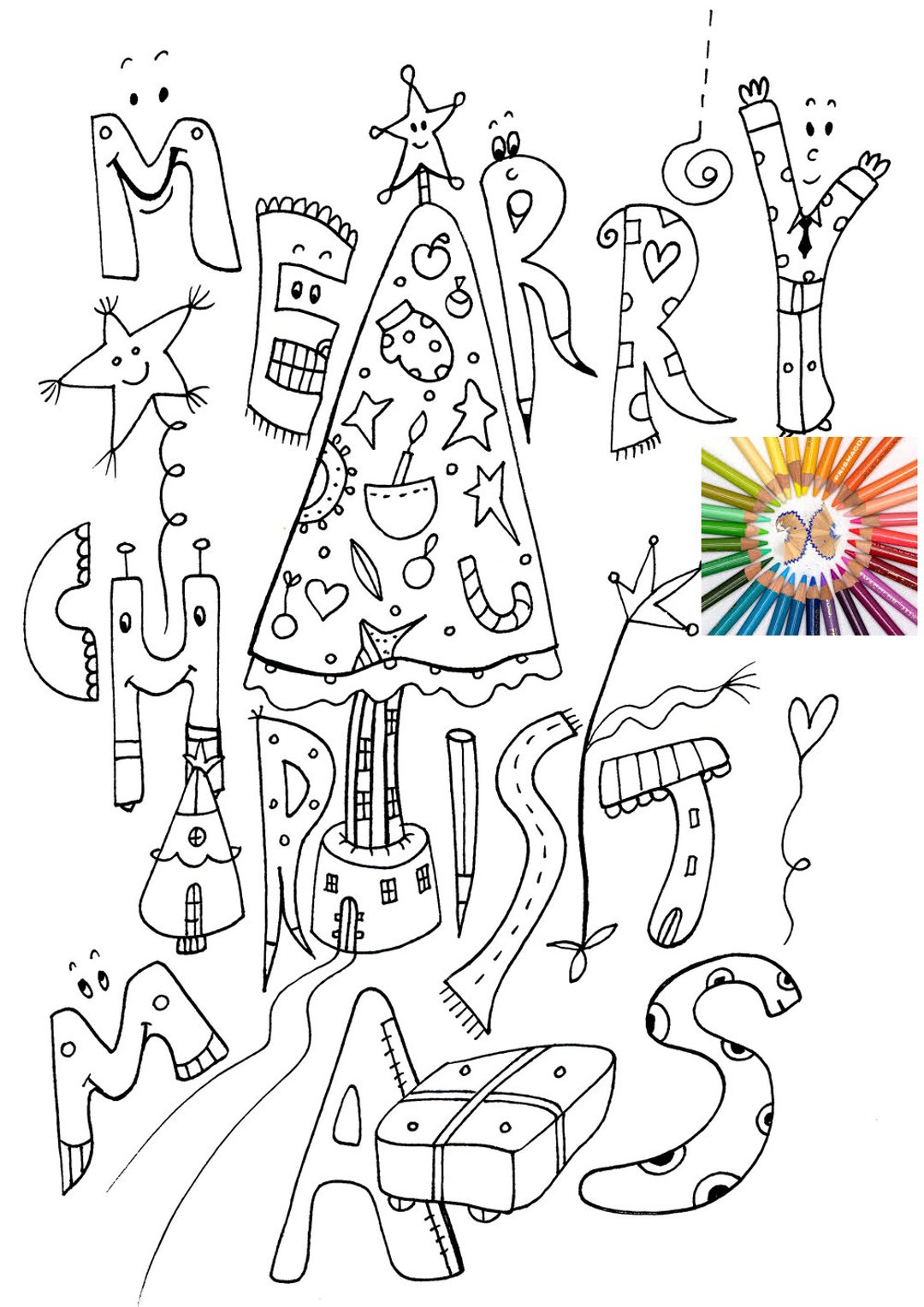 MERRY CHRISTMAS Adult & Kids Coloring Page - Etsy