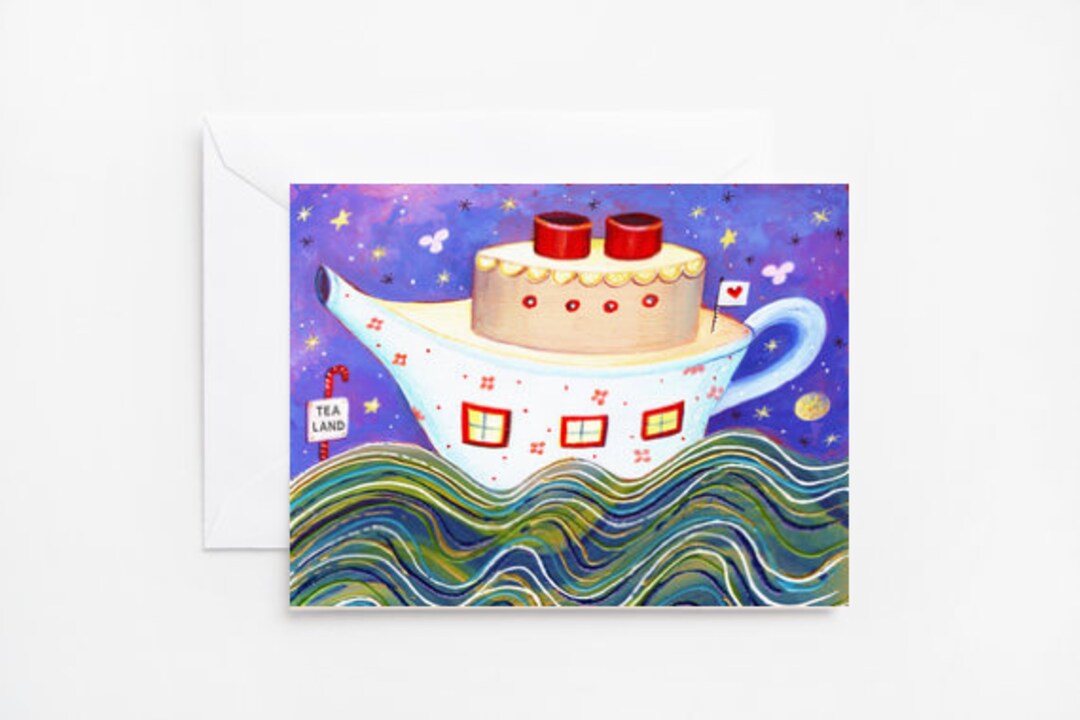 Teapot Boat Whimsical Boat Friendship Card Downloadable - Etsy
