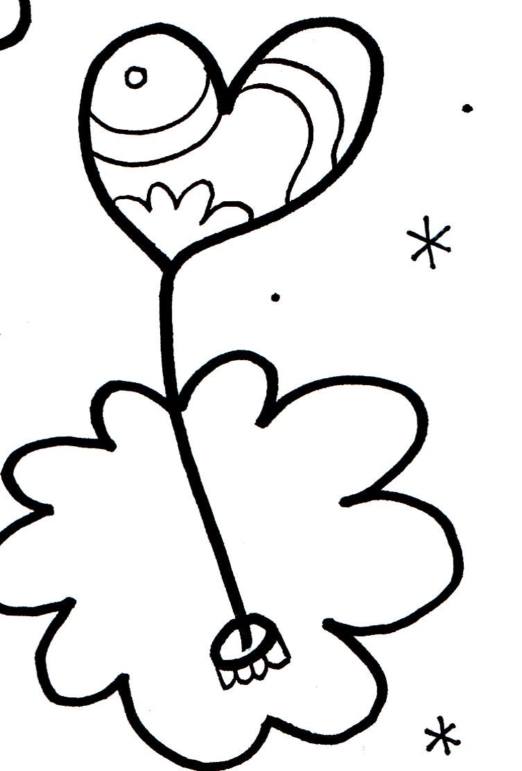 Valentine's Day Coloring Card, Hearts, Clouds, Love Card, Printable ...