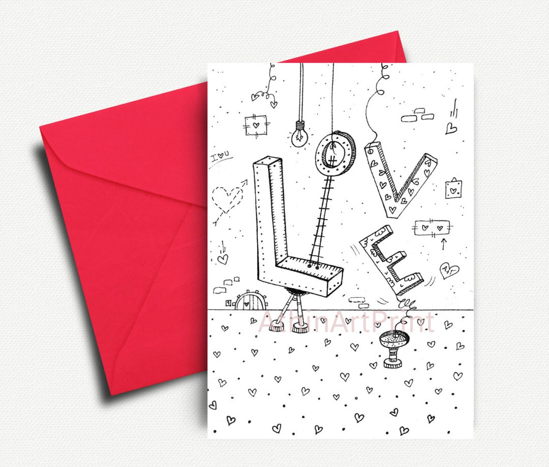 Love Coloring Card for Any Occasion Printable & INSTANT DOWNLOAD - Etsy