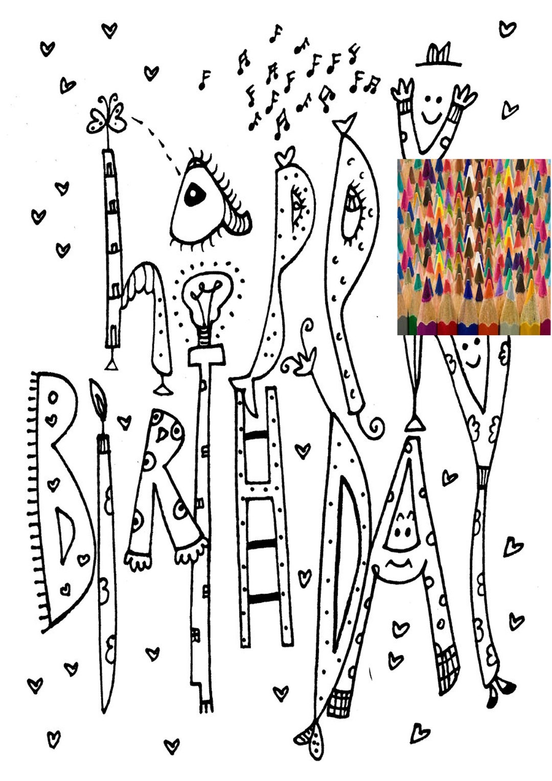 Birthday Coloring Page, Printable Digital Coloring Page, Kids Coloring ...