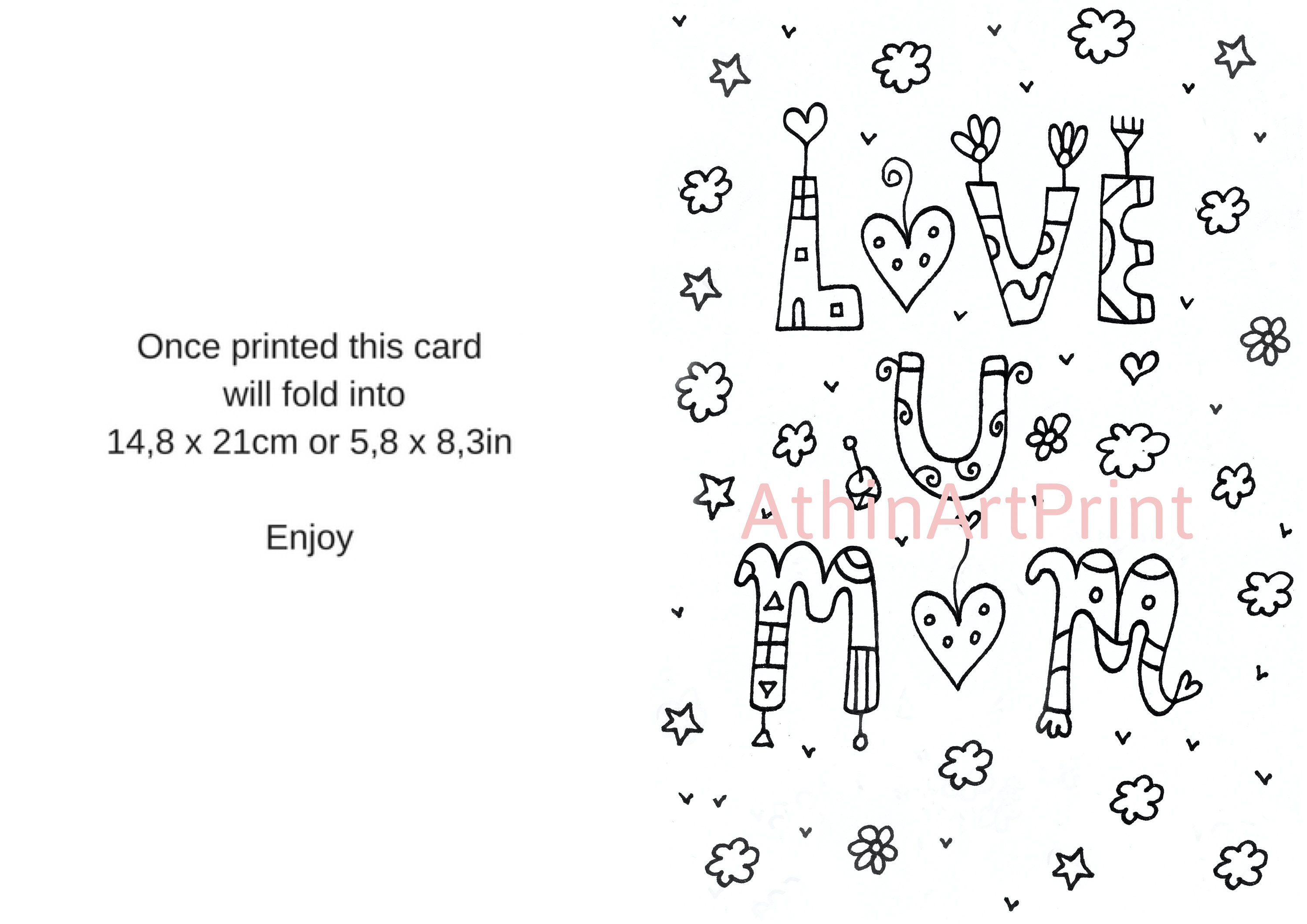 Mother's Day Card, Printable Coloring Card, Coloring Cards, Love You ...