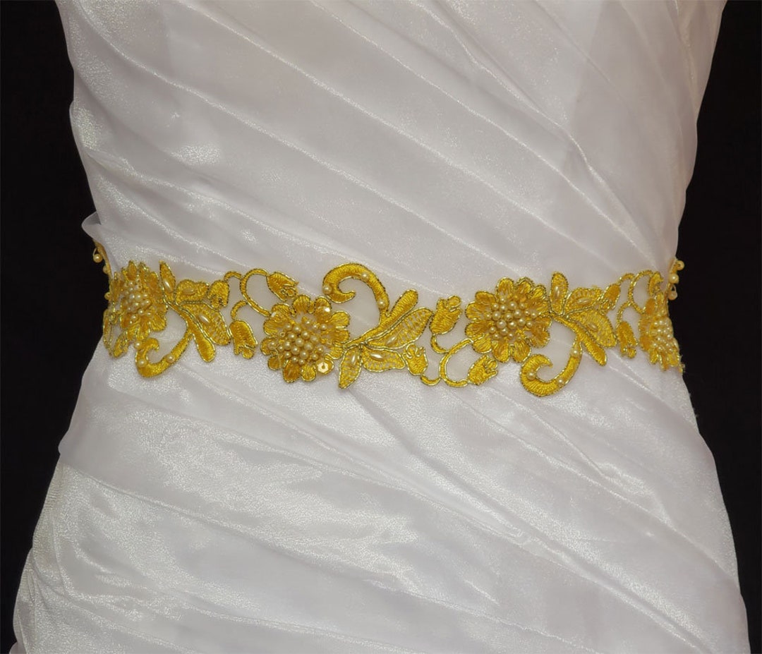 Yellow Color Embroidery Sash,beaded Floral Sash,wedding Sash,wedding ...