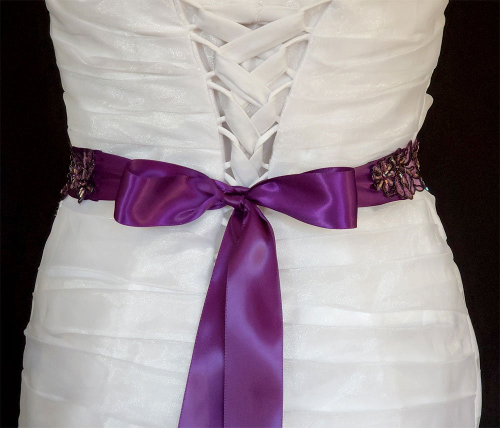 Plum Embroidery Sash,beaded Floral Sash,wedding Sash,wedding ,belt,sash ...