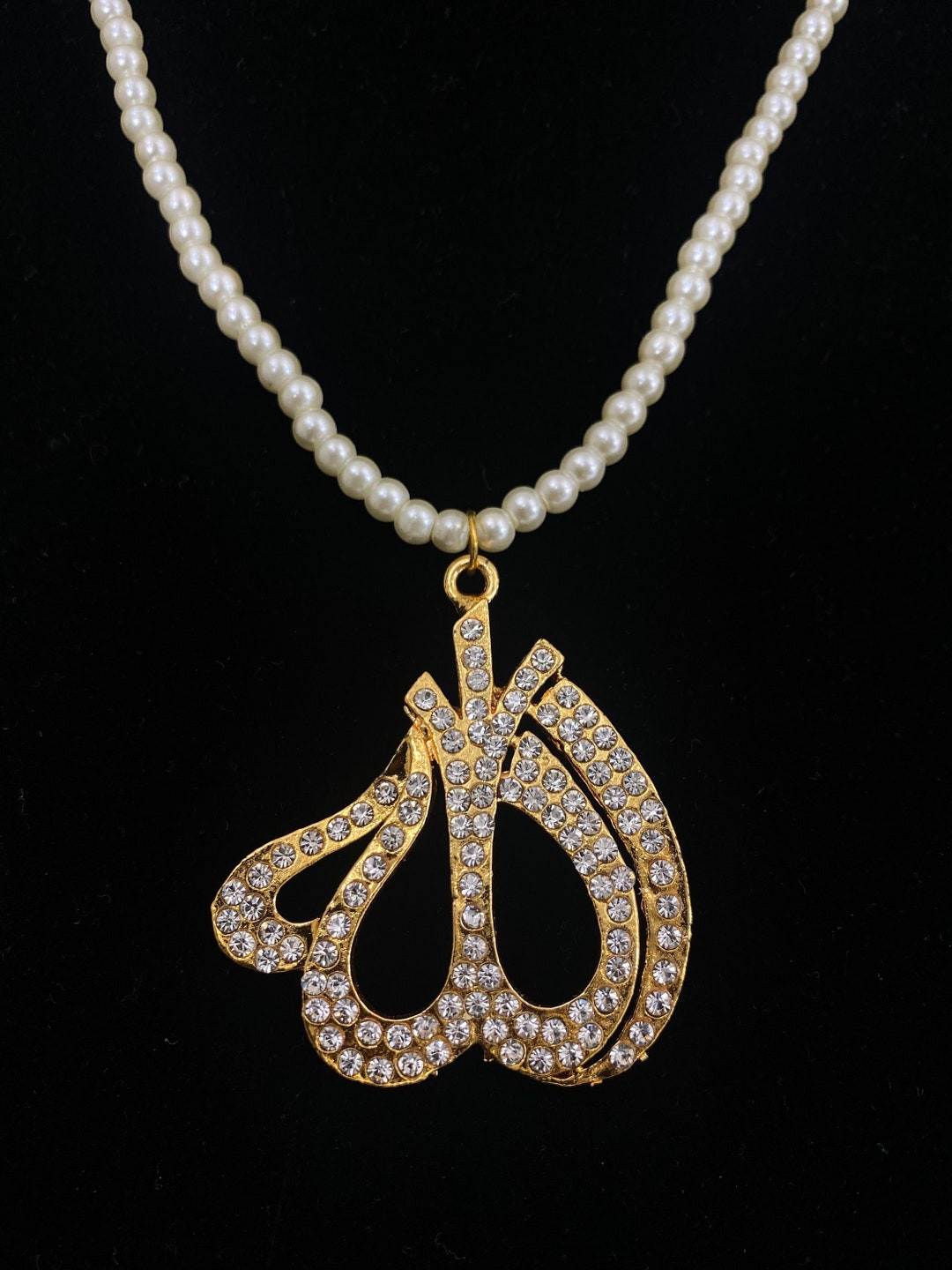 ALLAH Pendent With Pearl Chain Islamic/arabic Calligraphy Pakistani ...