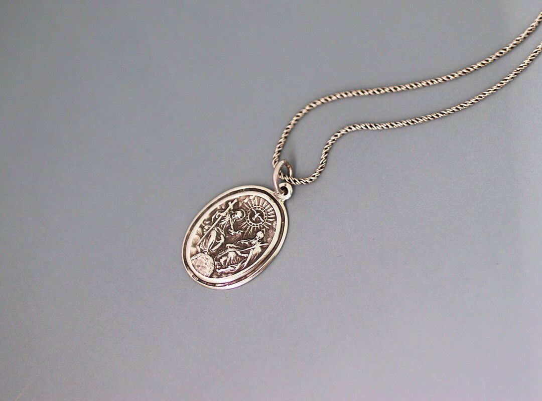 925 Sterling Silver Baptism Medallion Necklace/ Catholic Medallion ...